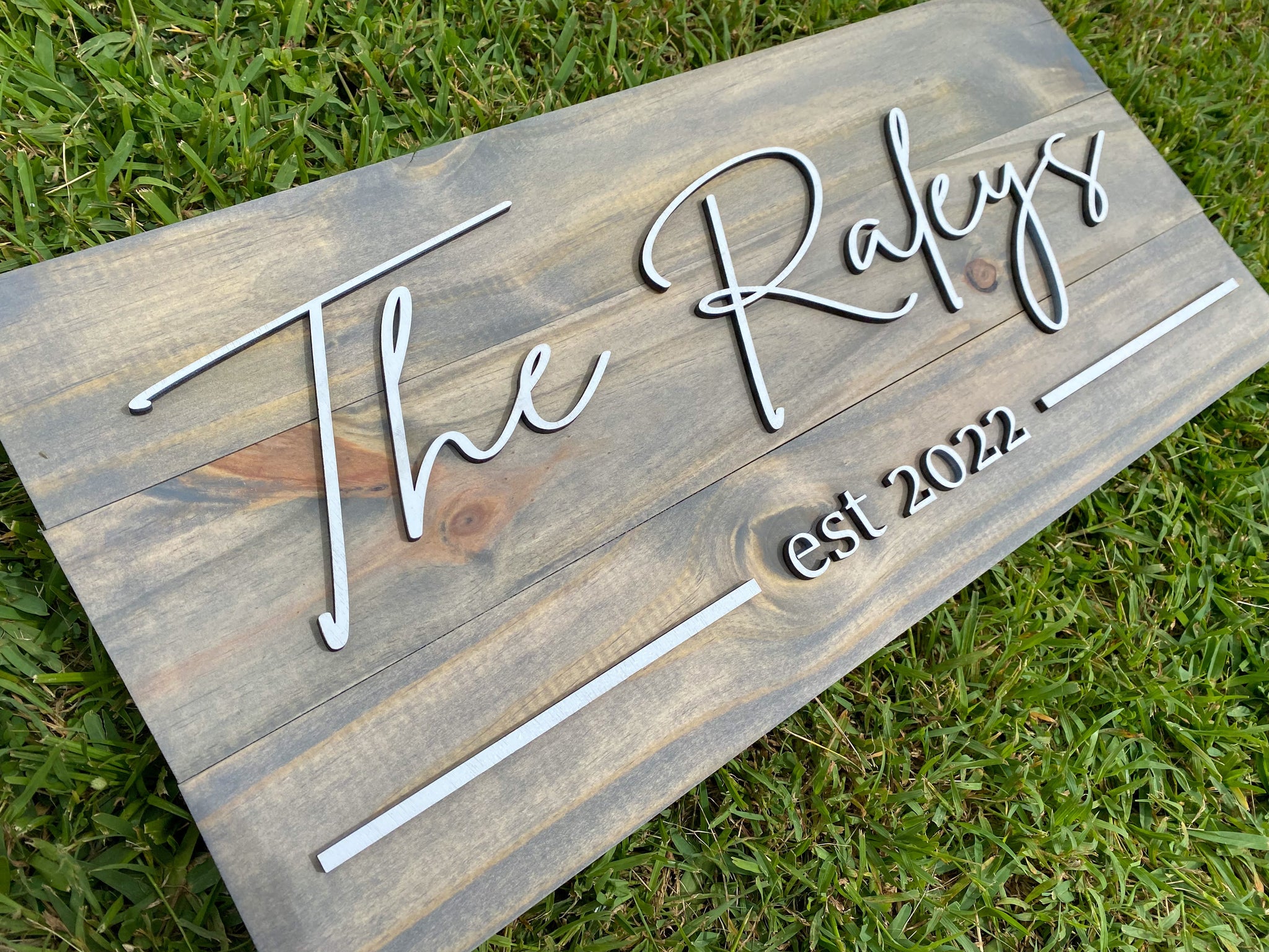 Modern Family Name Wood Sign with White Lettering – Very Wood Basement