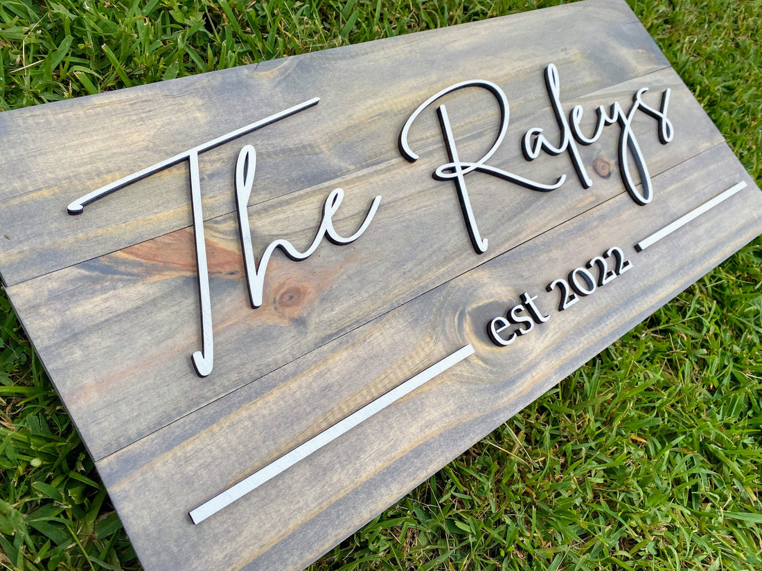 Modern Family Name Wood Sign with White Lettering – Very Wood Basement